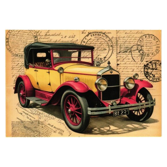 Unbranded | Accents | Vintage Yellow Red Car Art Postcard Retro Blank ...